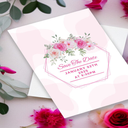 Soft Pink Color Floral Wedding Invitation Card Template | MasterBundles