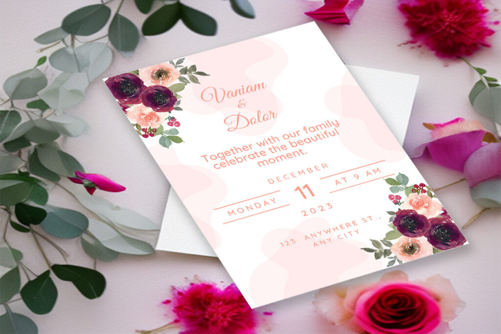 Simple Flower Wedding Invitation Card Design - MasterBundles