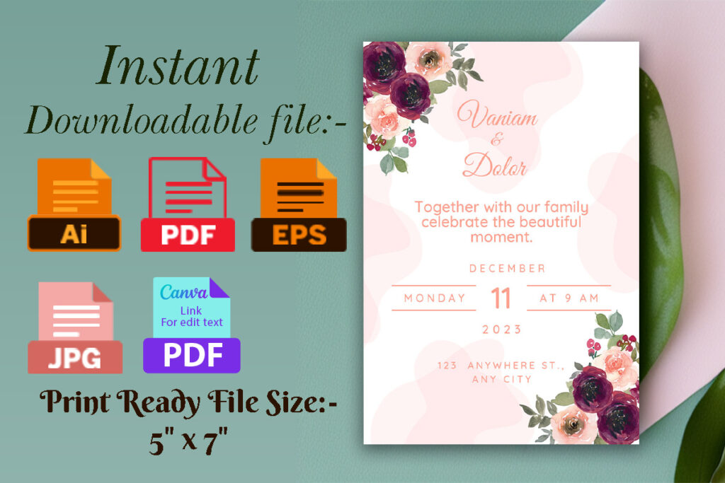 Simple Flower Wedding Invitation Card Design - MasterBundles