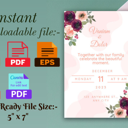 Simple Flower Wedding Invitation Card Design | MasterBundles