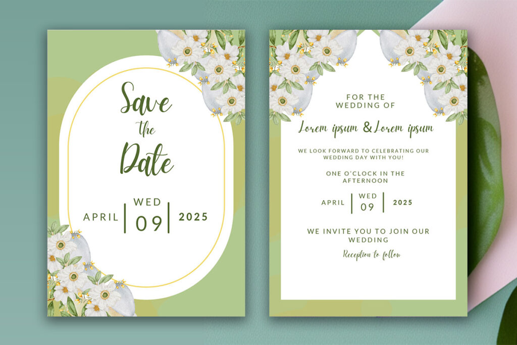 White Color Flower Wedding Invitation Card Design - MasterBundles