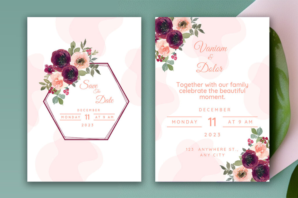 Simple Flower Wedding Invitation Card Design - MasterBundles