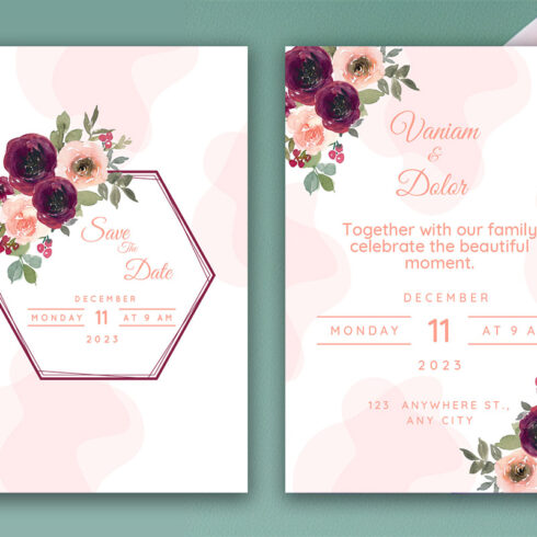 Simple Flower Wedding Invitation Card Design | MasterBundles