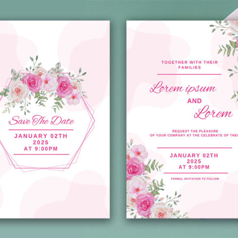 Soft Pink Color Floral Wedding Invitation Card Template | MasterBundles