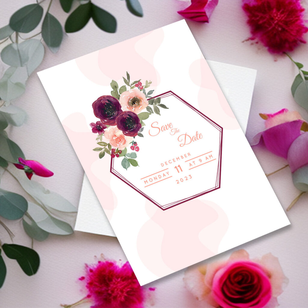 Simple Flower Wedding Invitation Card Design - MasterBundles