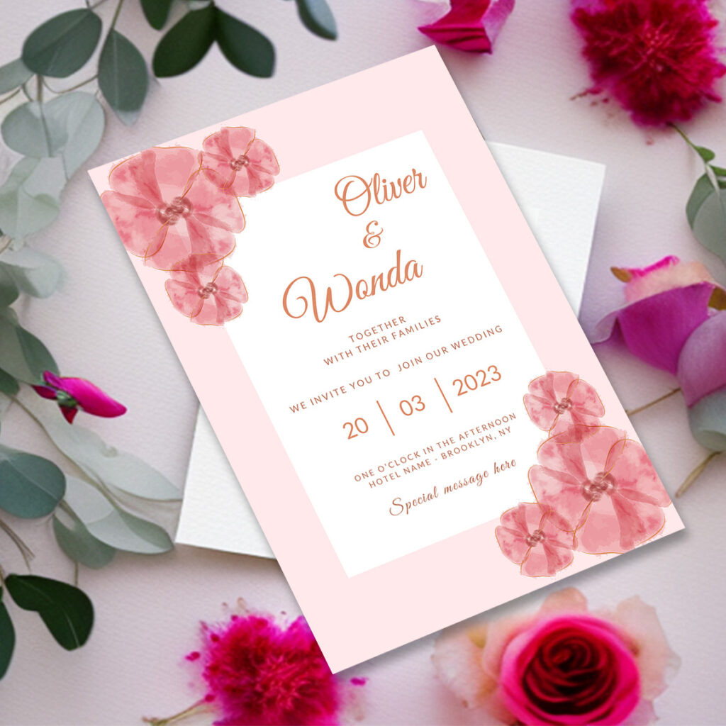 Elegant Wedding Invitaion Cards Template With Beautiful Floral ...