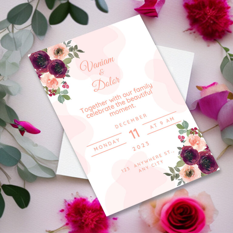 Simple Flower Wedding Invitation Card Design - MasterBundles