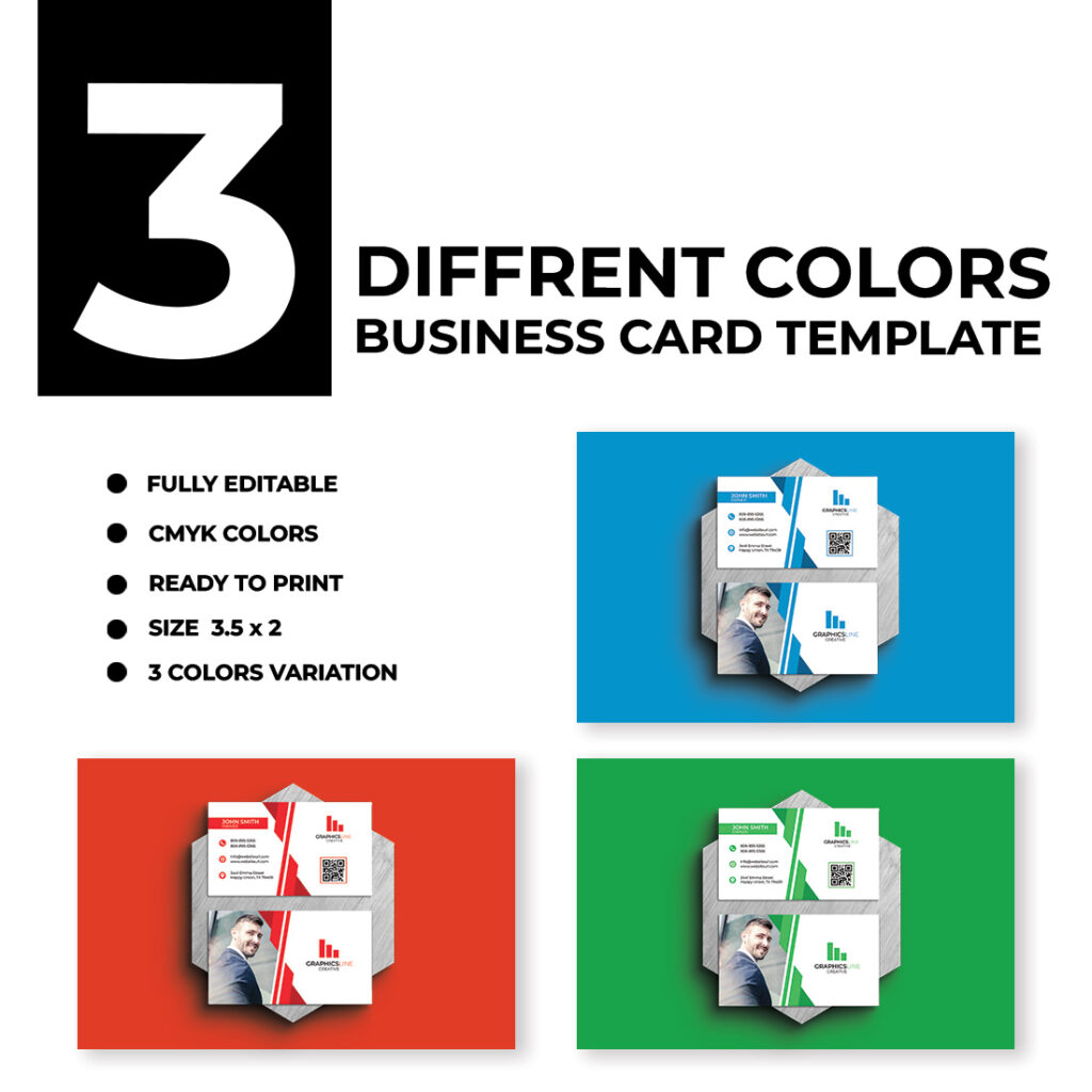 Modern Business Card Template with 3 Different Colors - MasterBundles