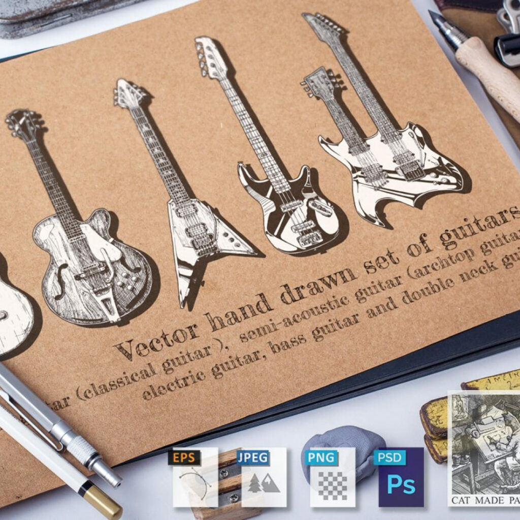 Acoustic and Electric Guitars Set – MasterBundles