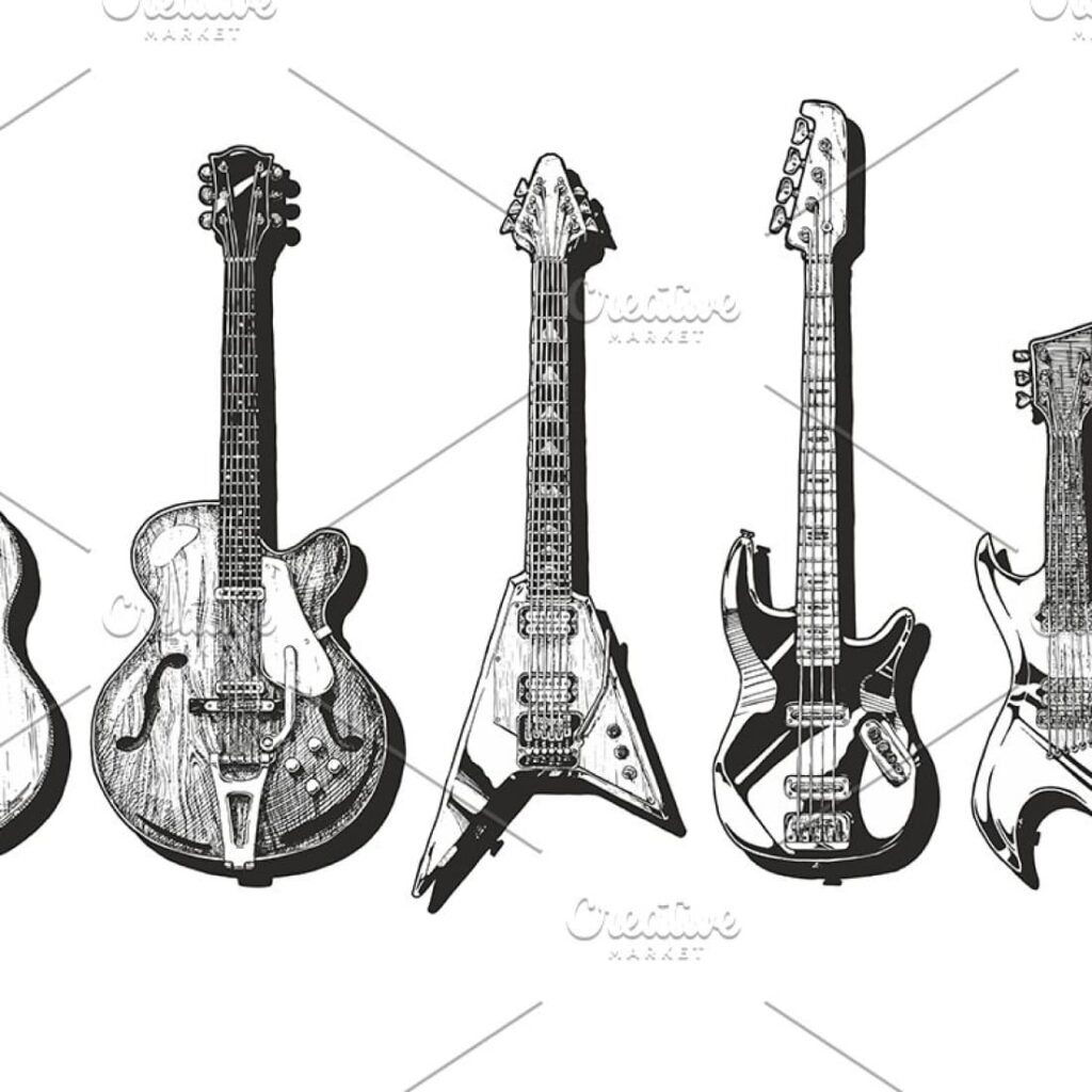 Acoustic and Electric Guitars Set – MasterBundles