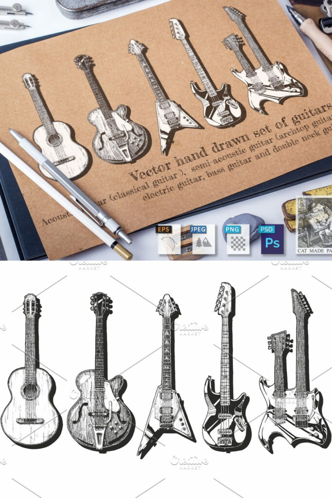 Acoustic and Electric Guitars Set – MasterBundles