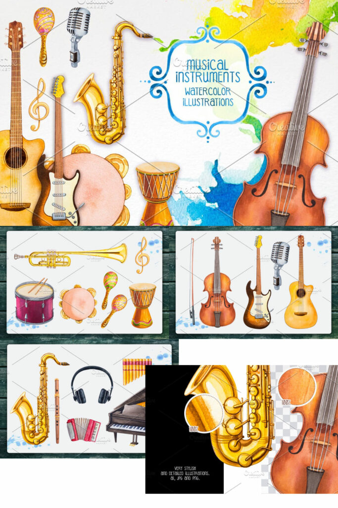 Musical Instruments Watercolor – MasterBundles