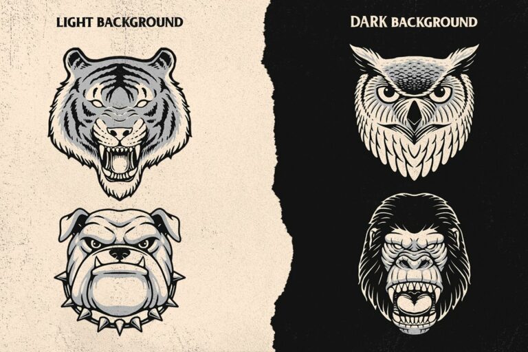 Animals Head Illustration Collection – MasterBundles
