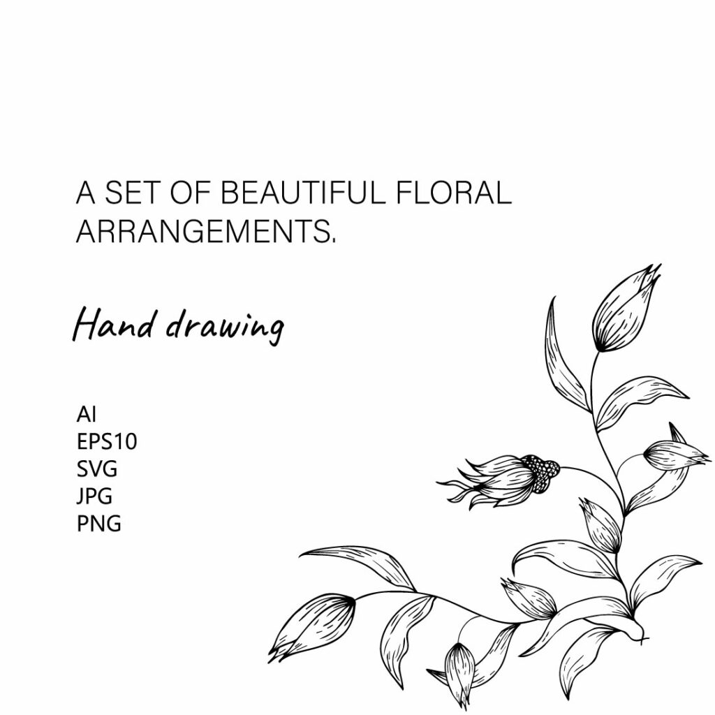 Beautiful Flower Hand drawing Arrangement - MasterBundles