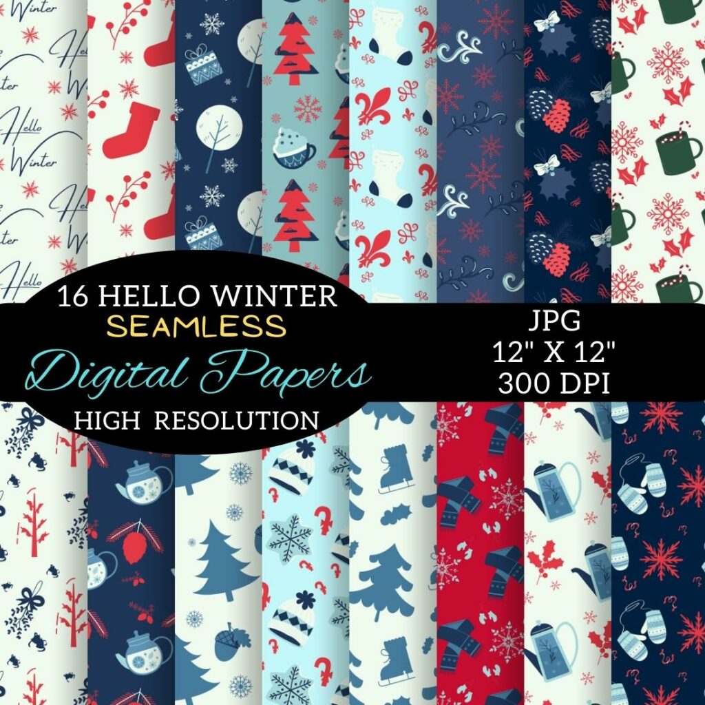 Winter Digital Paper Patterns Design - MasterBundles