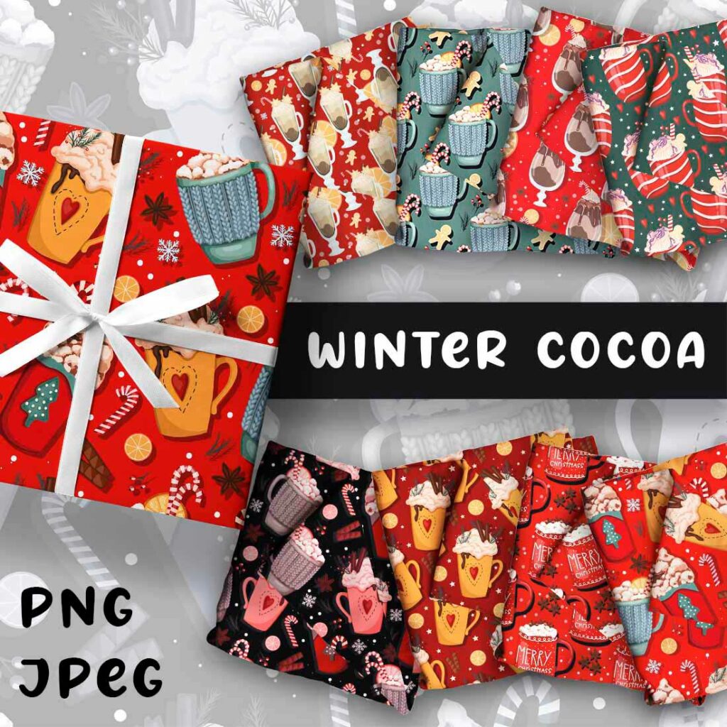 Winter Cocoa Sublimation Patterns Design - MasterBundles