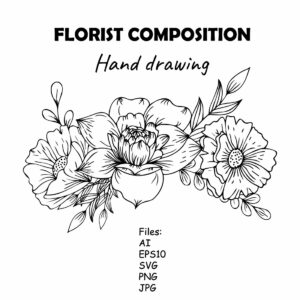 Decorative flower Line Art. Floral composition - MasterBundles
