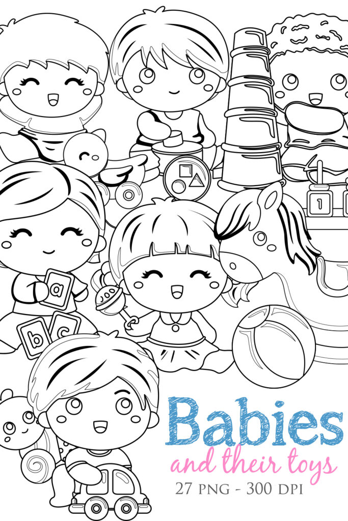 Baby and their toys digital stamp - MasterBundles