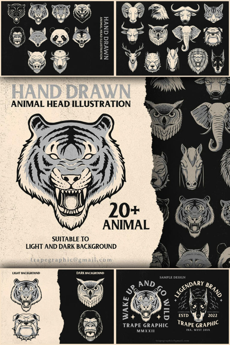Animals Head Illustration Collection – MasterBundles