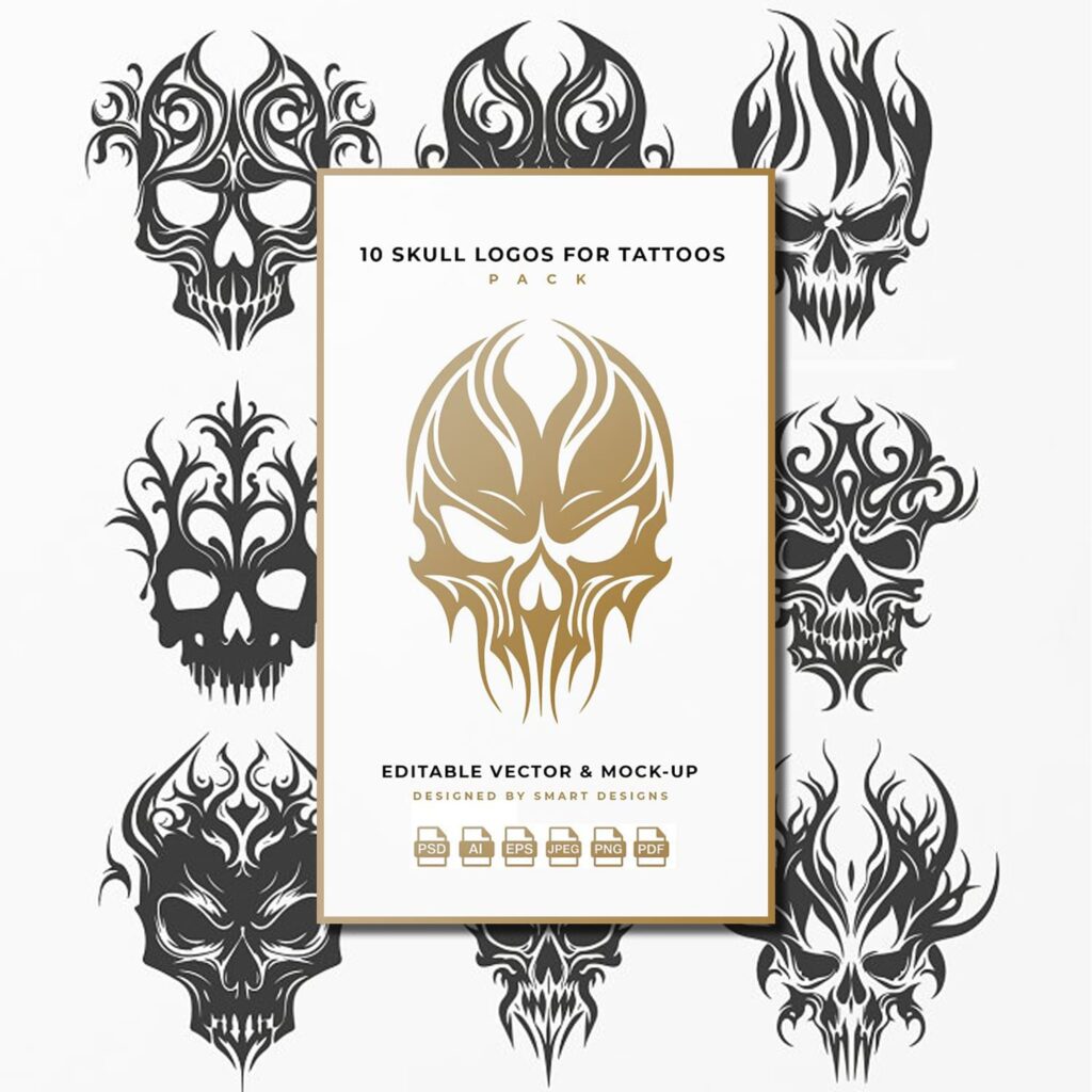 Skull Logos for Tattoos Pack x10 – MasterBundles