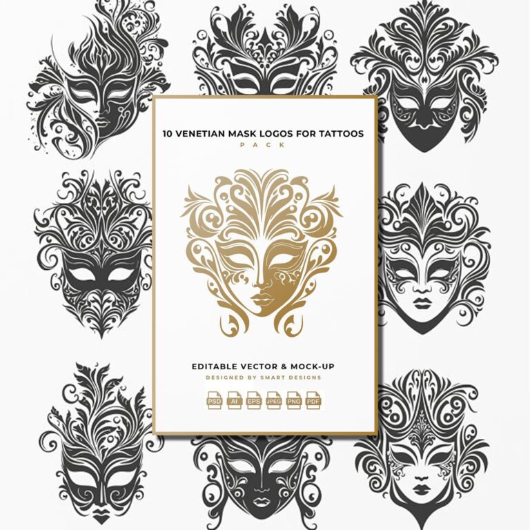 Venetian Mask Logos for Tattoos Pack – MasterBundles