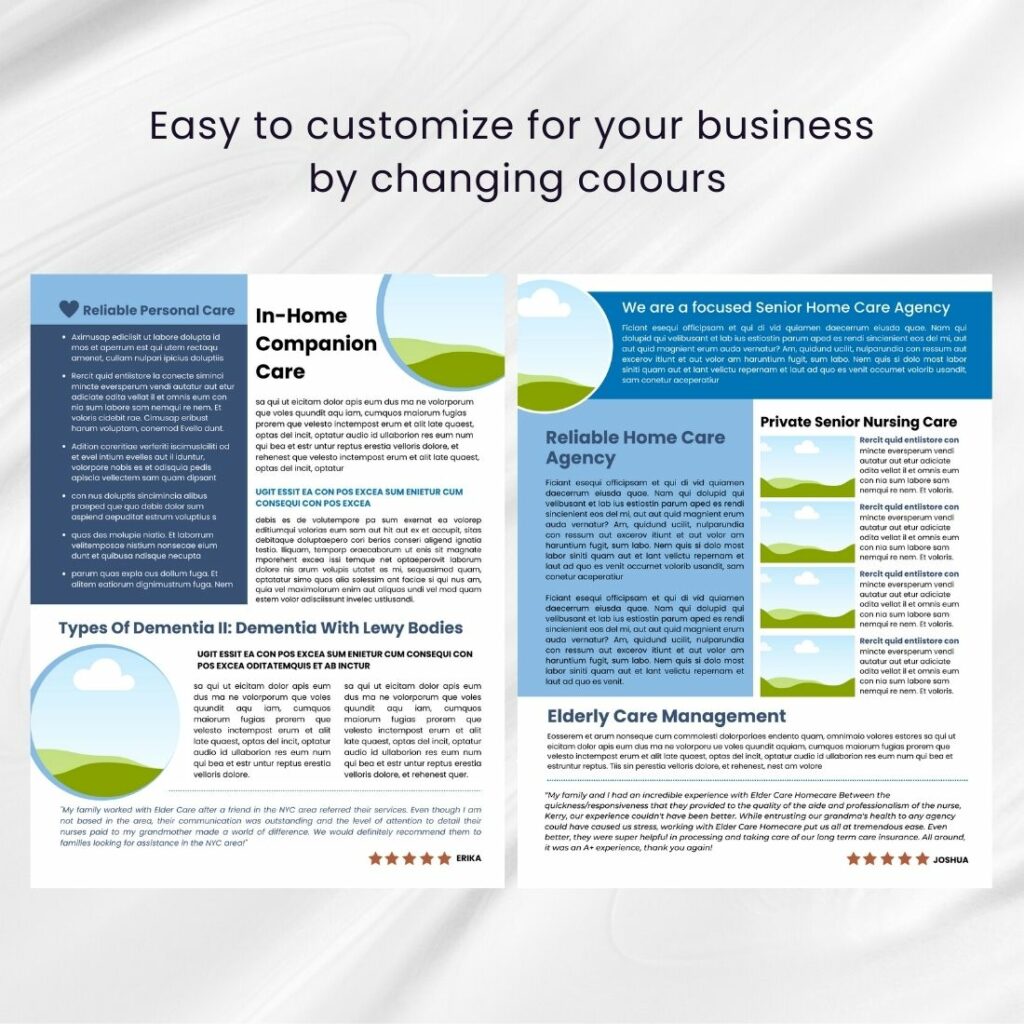 Elderly Care Business Canva Newsletter Template - MasterBundles