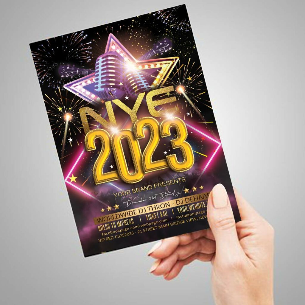 Happy New Year 2023 Flyer NYE Design Template Star - MasterBundles