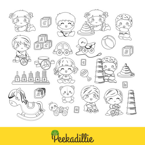 Baby and their toys digital stamp - MasterBundles