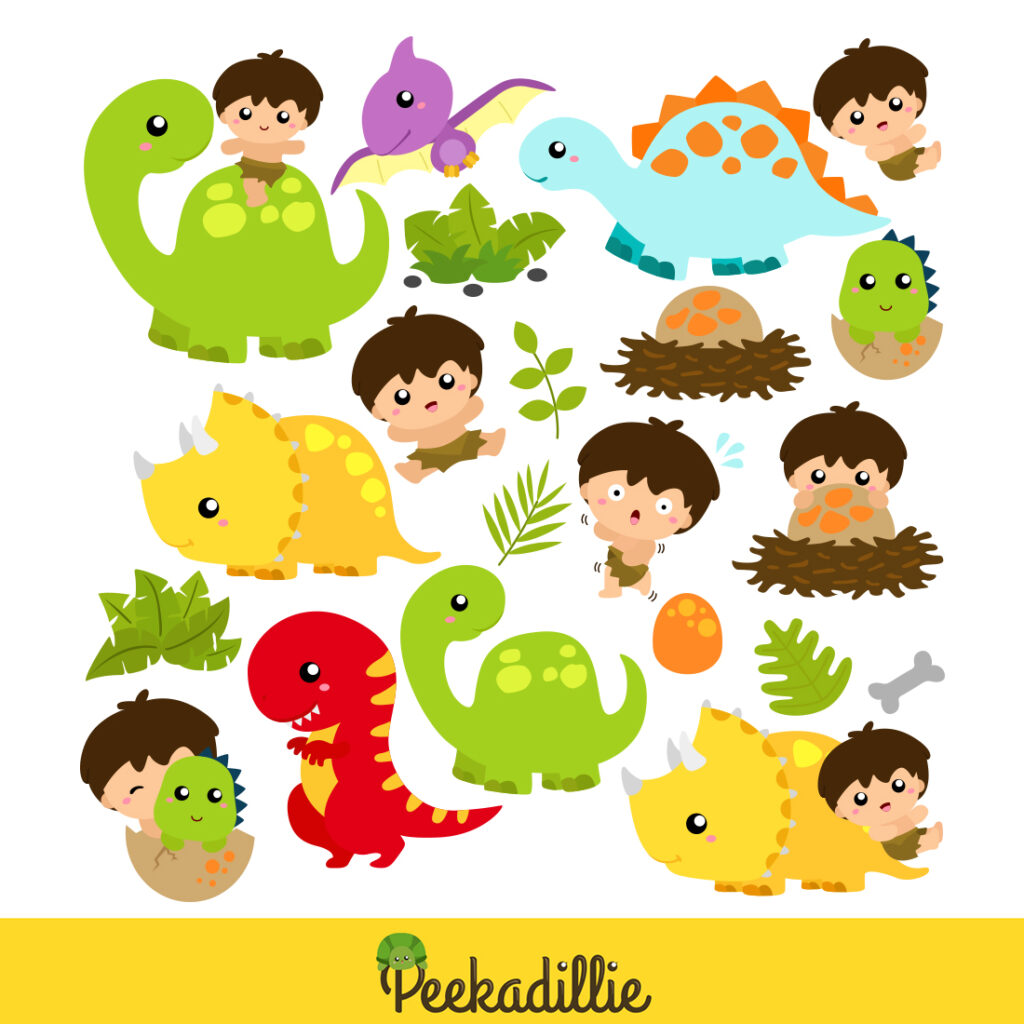 Kids and Dinosaurs Vector Clipart Illustrations - MasterBundles