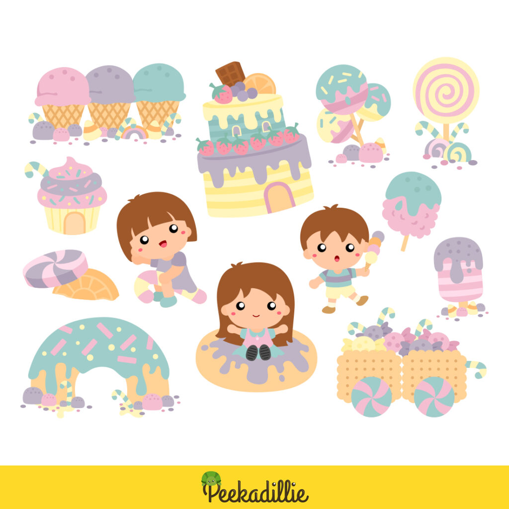 Kids Playing in CandyLand Vector Clipart Illustration - MasterBundles