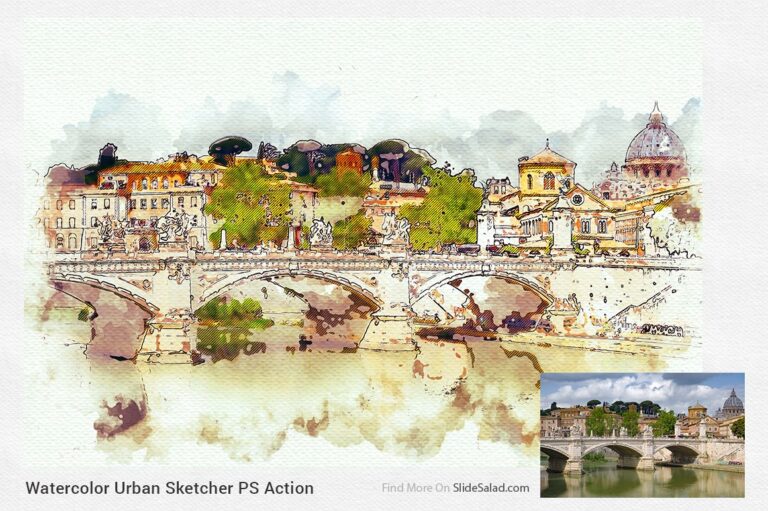 Watercolor Urban Sketcher PS Action – MasterBundles
