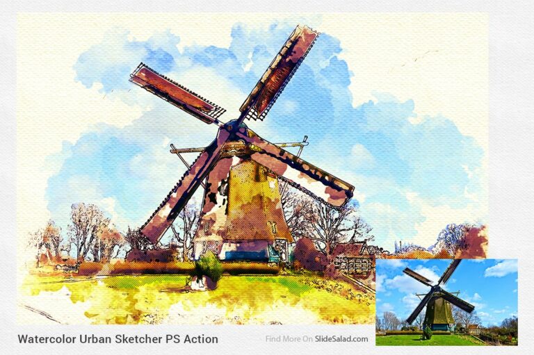 Watercolor Urban Sketcher PS Action – MasterBundles
