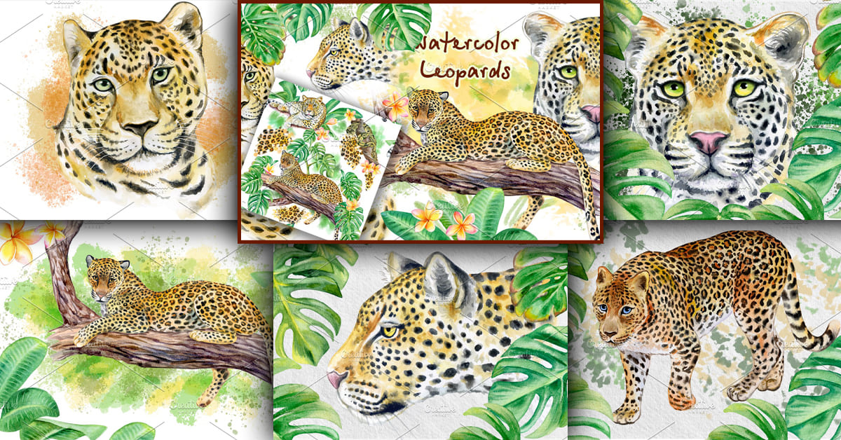 Watercolor. Leopards. Wild Cats – MasterBundles