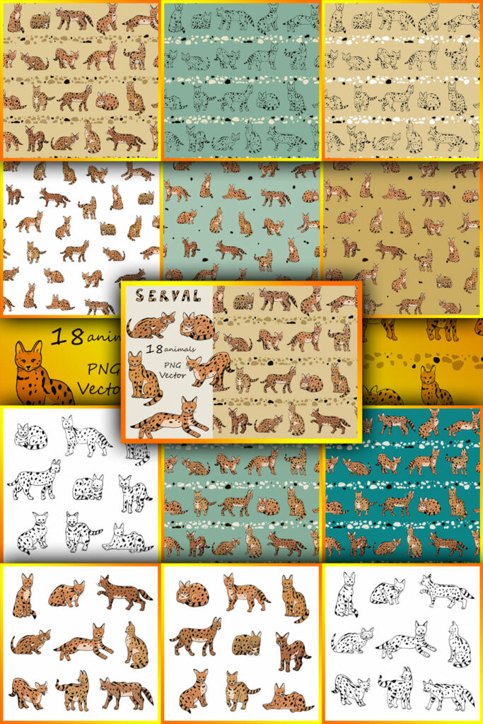 Serval Illustrations Set + Seamless Patterns – MasterBundles