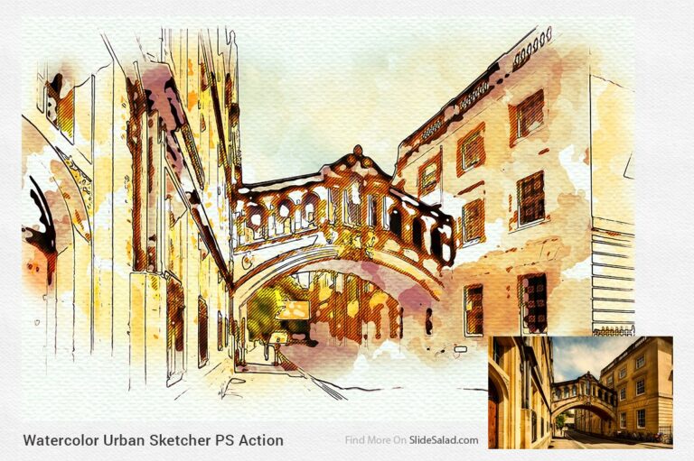 Watercolor Urban Sketcher PS Action – MasterBundles