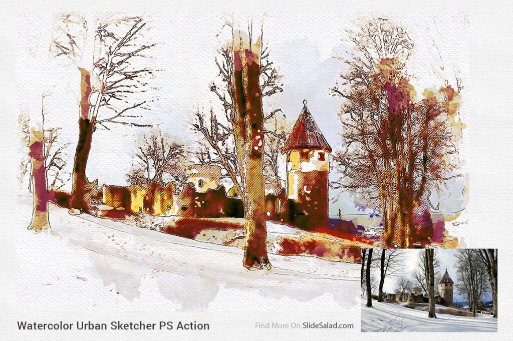 Watercolor Urban Sketcher PS Action – MasterBundles