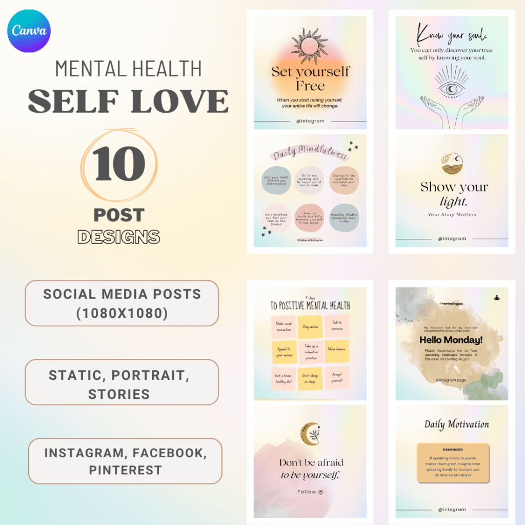 Mental Health Social Media Posts Design - MasterBundles