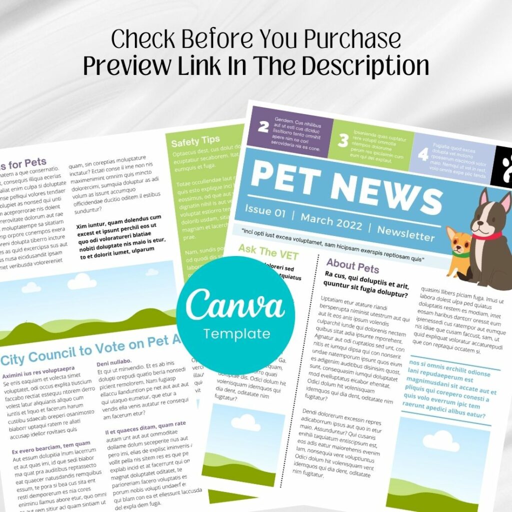Pet Care Newsletter Canva Template - MasterBundles