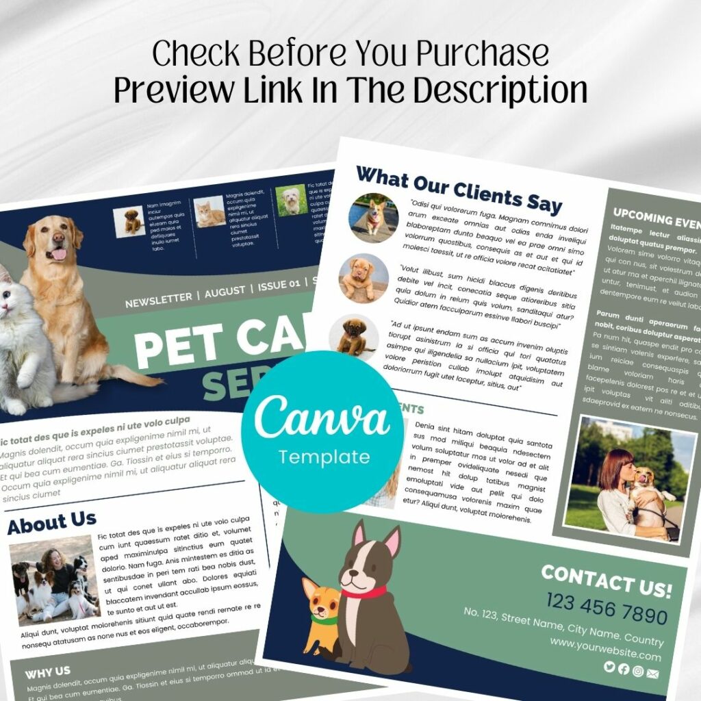 Canva Newsletter Template For Pet Care Business - MasterBundles