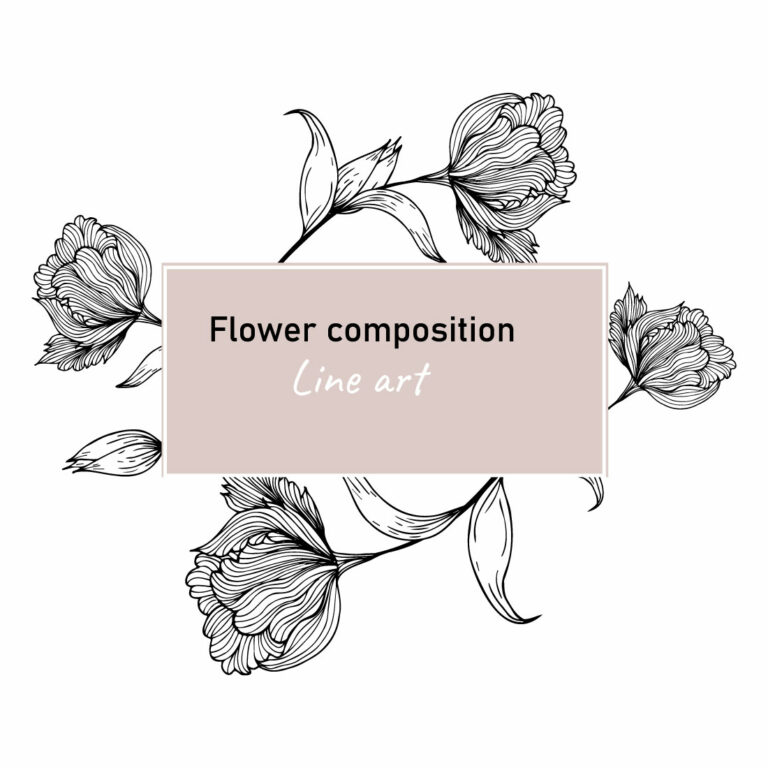 Beautiful Flower Hand drawing Arrangement - MasterBundles