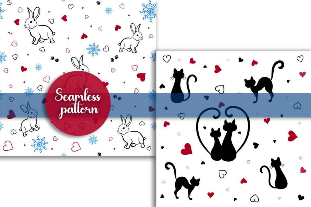 Seamless Pattern with Cats Valentine's Day - MasterBundles