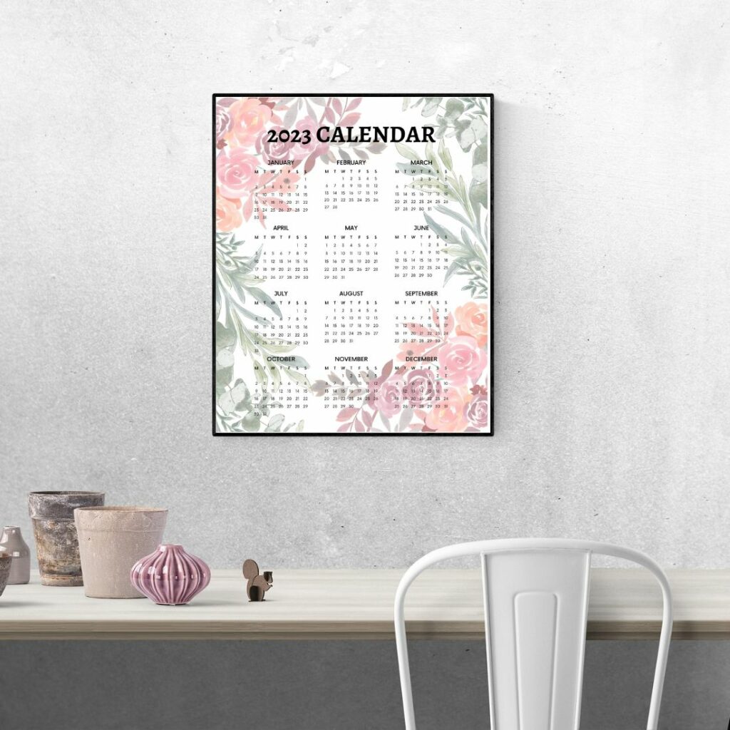 2023 Pink Roses Wall Calendar - MasterBundles
