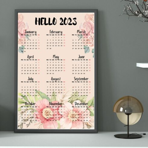 2023 Pink Floral Wall Calendar - MasterBundles