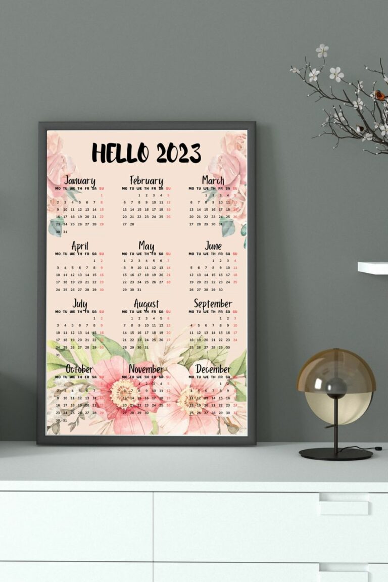 2023 Pink Floral Wall Calendar - MasterBundles