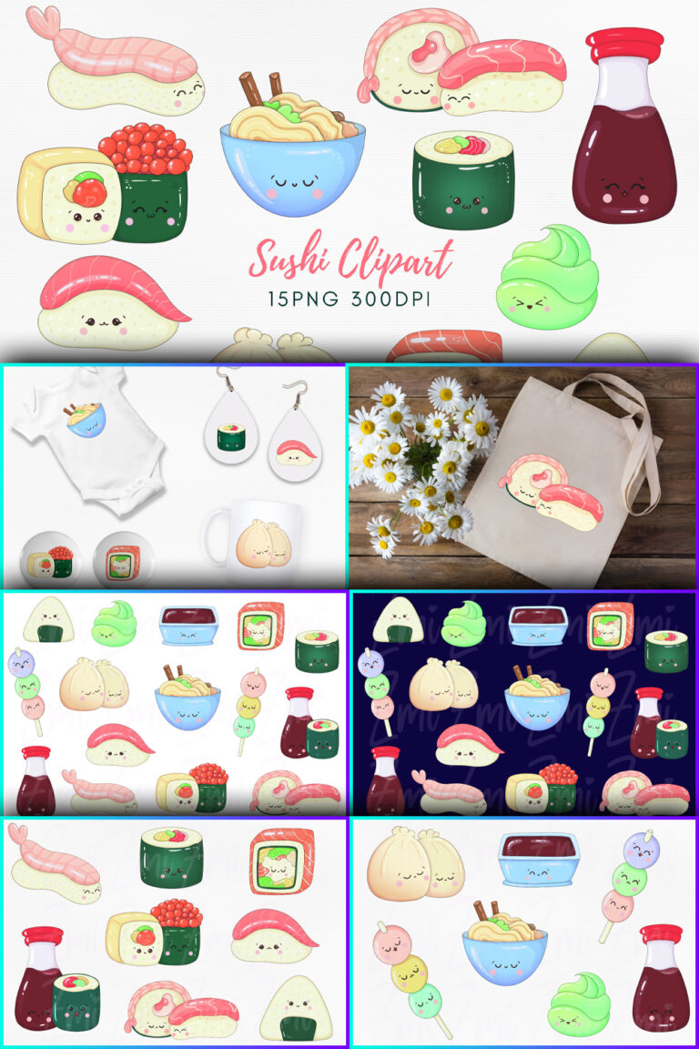 Sushi PNG Bundle | Kawaii Sushi Food Clipart – MasterBundles