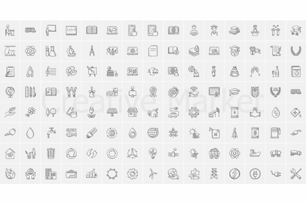 2200 Vector Sketch Icons Mega Pack – MasterBundles