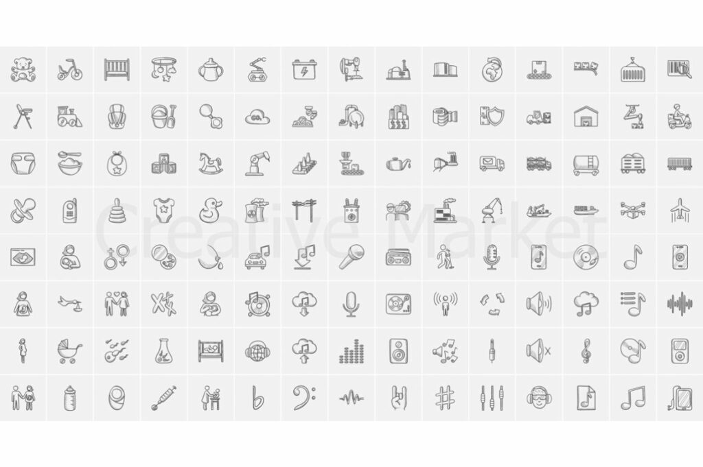 2200 Vector Sketch Icons Mega Pack – MasterBundles