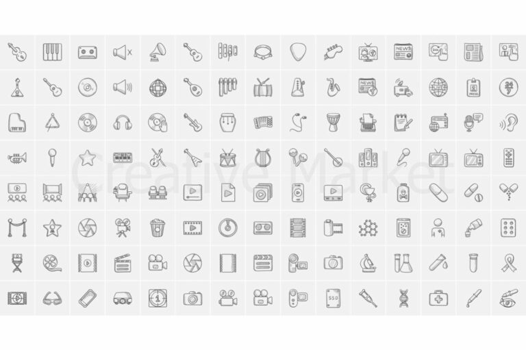 2200 Vector Sketch Icons Mega Pack – MasterBundles