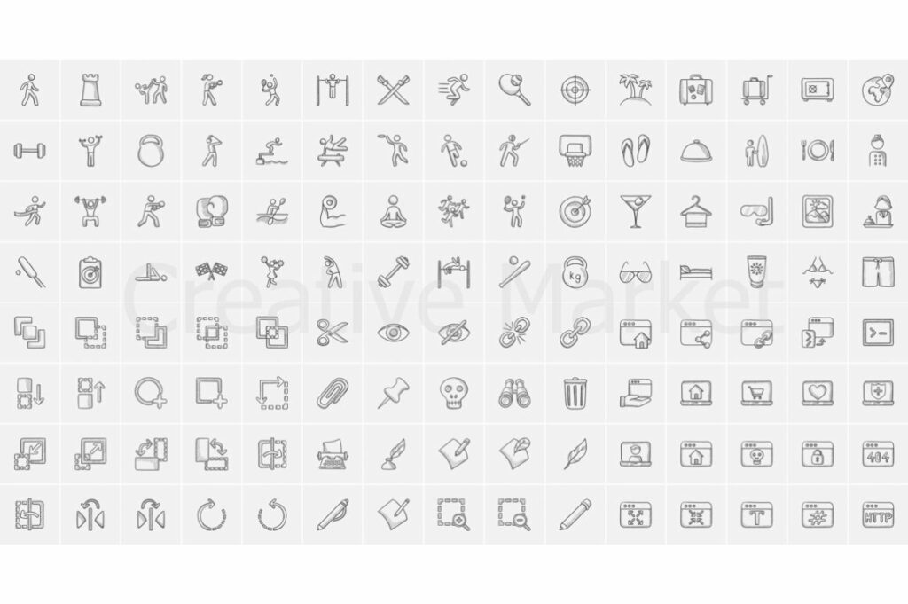 2200 Vector Sketch Icons Mega Pack – MasterBundles