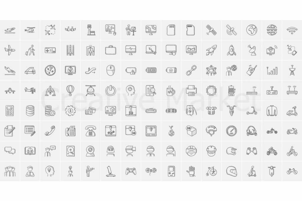 2200 Vector Sketch Icons Mega Pack – MasterBundles